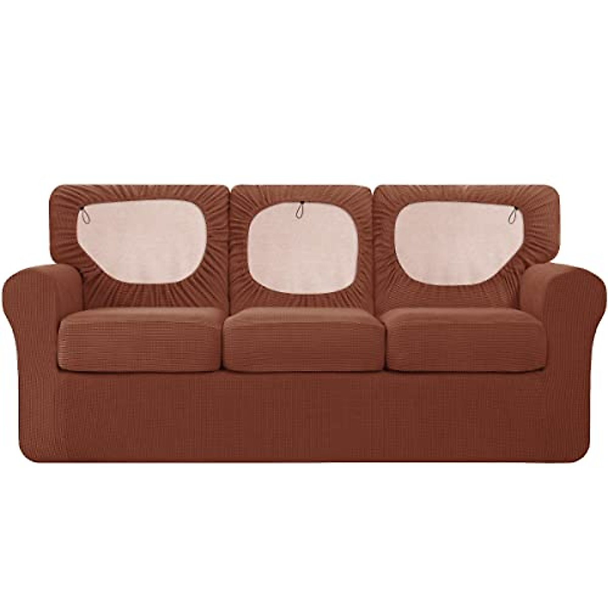 subrtex 7 Pieces Sofa Covers,Multifunctional Sofa Slipcovers with Separate Cushion Covers and Seperate Backrest Covers Furniture 3 Seaters Protector(Large,Brick)