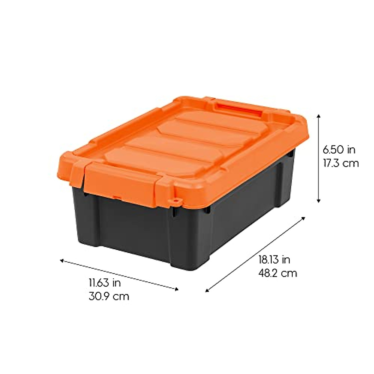 IRIS USA 3 Gallon Heavy-Duty Plastic Storage Bins, 5 Pack, Store-It-All Container Totes with Durable Lid and Secure Latching Buckles, Garage and Metal Rack Organizing, Black/Orange