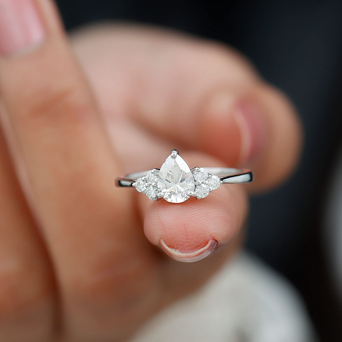 Rosec Jewels Certified Moissanite Solitaire Ring for Women with Trio | 1.25 CT | D-VS1 Quality, 14K White Gold, Size:US 6.50