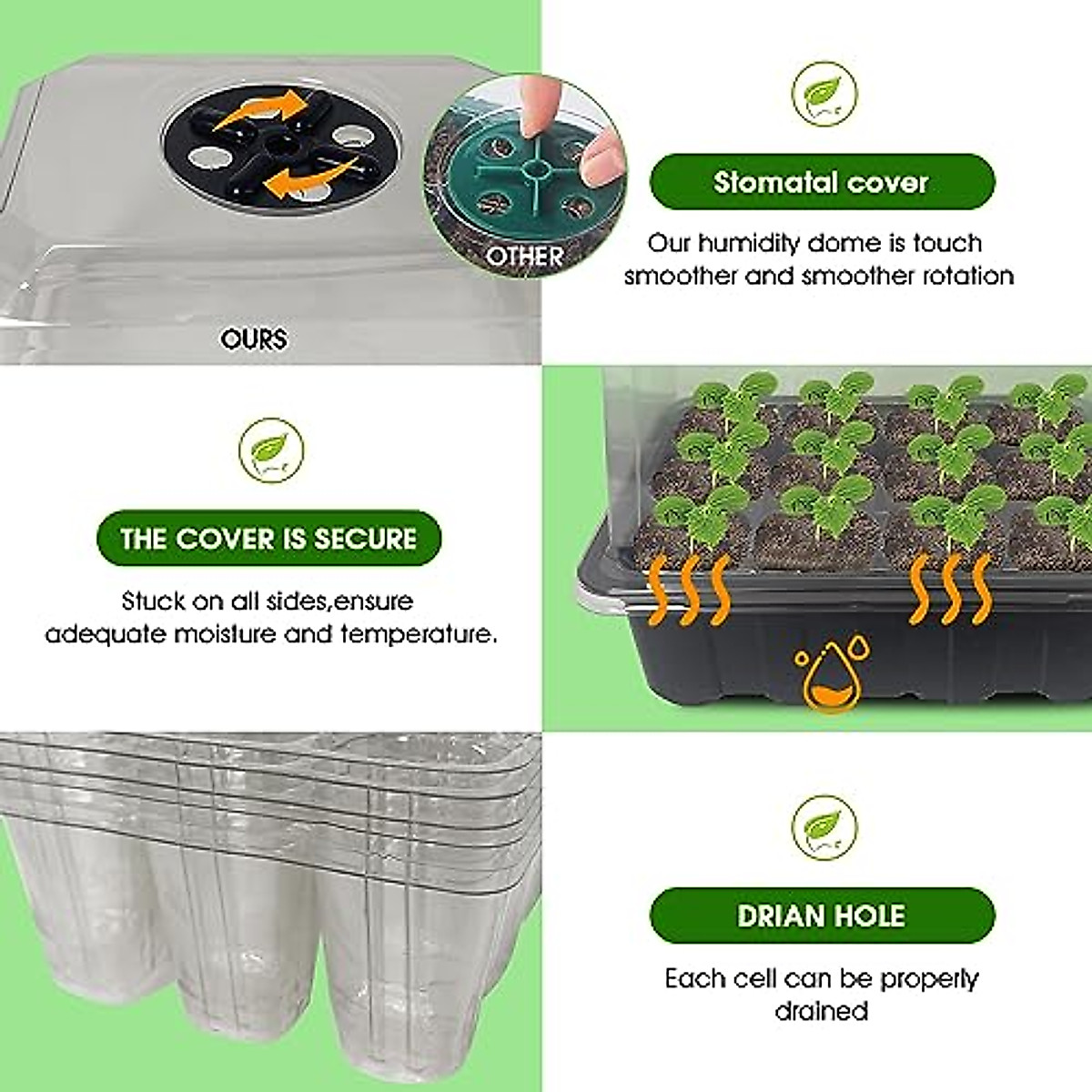 Lawntial 6-Pack Seed Starter Tray with Adjustable Humidity Dome and Base Plant Seed Starter Kit, Indoor Greenhouse, Mini Greenhouse, Seedling Starter Trays for Seeds Growing Starting