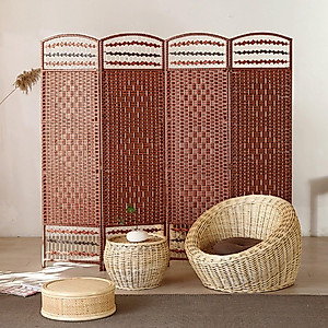 Modern Room Divider Panels，4 Panel Folding Wooden Privacy Screen, Freestanding Partition Screens for Bedroom Living Room Office (Top and Bottom Hollowed Out Milky White,66.9 * 15.7 in)