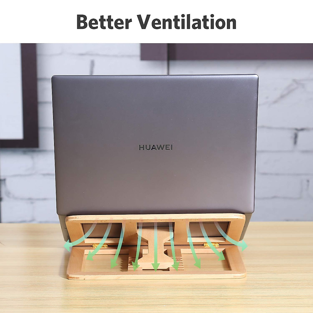 RAVEGO Laptop Stand, Foldable Wooden Laptop Riser Adjustable Computer MacBook Stand for Desk Portable Universal Notebook Laptop Holder with Multiple Angles for Laptops Up to 15.6 inches (Beech)