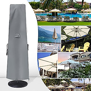 600D Patio Umbrella Parasol Cover Waterproof Outdoor Anti-UV Protective Cover with Zipper Fits Market Umbrella Up to 14 Feet,Grey