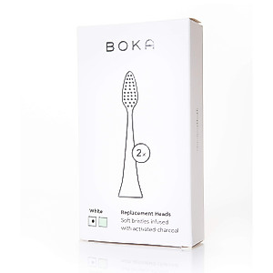 Boka Power Brush Replacement Toothbrush Heads for Sonic Powered Electric Toothbrush, White (2 Heads)