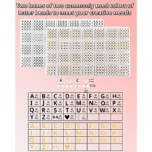 L'EclatDina 2 Box Set Letter Beads, Alphabet Beads for Bracelets, 1900+ PCS Round Number & Heart Beads, 5m Elastic String Jewelry Making Kit, Ideal for Friendship Bracelets (Black+Gold)