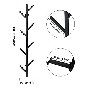 Vertical Coat Rack Wall Mount 2 Pack , Black Hat Rack for Wall with 16 Hooks, Hat Hooks, Wall Mounted Coat Hooks Organizer for Clothes Bags Scarves, Floating Coat Rack for Entryway Bedroom Living Room