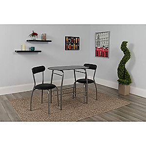 Flash Furniture Sutton 3 Piece Space-Saver Bistro Set with Black Glass Top Table and Black Vinyl Padded Chairs