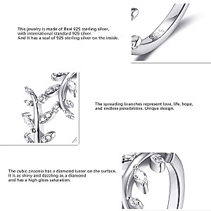 SILBERTALE Olive Branch Ring for Women 925 Sterling Silver 14K White Gold plated thin Paved CZ Cubic Zirconia Thumb Pinky Wrap Around leaf Ring Promise Stackbale Band Size 7