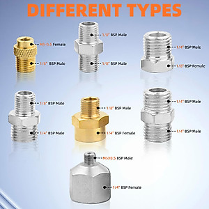 OPHIR 7 Pieces Airbrush Adapter, Professional Airbrush Hose Adapter 1/4 to 1/8, Airbrush Fittings Airbrush Connector for Air Brush Hose, Airbrush Compressor Adapter Kit Gold and Silver