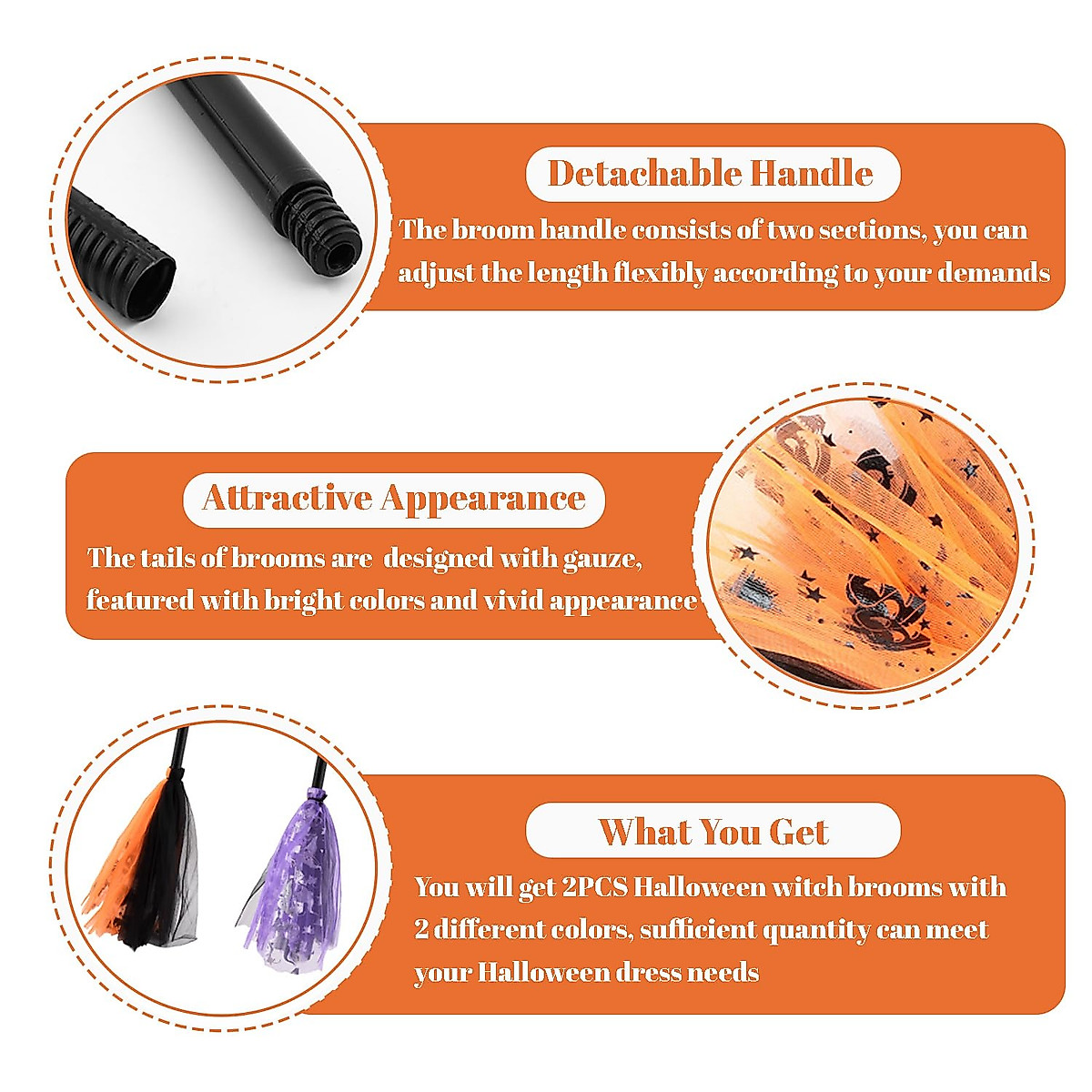 Reicyfang 2pcs Halloween Witch Broom, Realistic Witches Broom Costume Prop, Plastic Witch Broomstick Cosplay Broom Props, Halloween Costume Haunted House Decoration, Witch Flying Broomstick