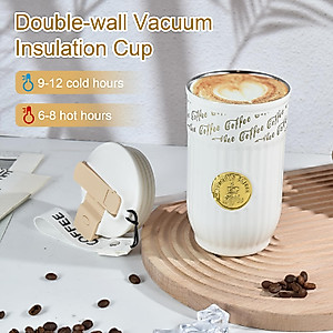 14oz Insulated Travel Tumblers with Lid and Straw, Travel Coffee Mug Stainless Steel Vacuum Thermos Cup, Leak Proof Reusable Cute Coffee Tumbler for Iced and Hot Drinks,White