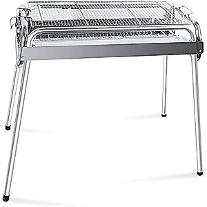 Charcoal Grill, Barbecue Charcoal Grill, Outdoor Stainless Steel Smoker BBQ grill for Outdoor Cooking Camping Picnics Beach 27.5''x12.2''x 27.5''