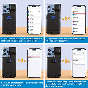 2D QR Bluetooth Barcode Scanner, Wireless Adjustable Back Clip Phone Bar Code Scanner for 1D 2D Data Matrix Code Reader, Work with iPhone, Android, iOS for Warehouse Library Book Inventory