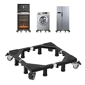 ANBase Heavy Duty All Steel Fridge Stand Mobile Base with 4 Locking Wheels and 8 Sturdy Feet 16.9"-26" Adjustable Furniture Dolly for Washer, Refrigerator and Dryer（Black）