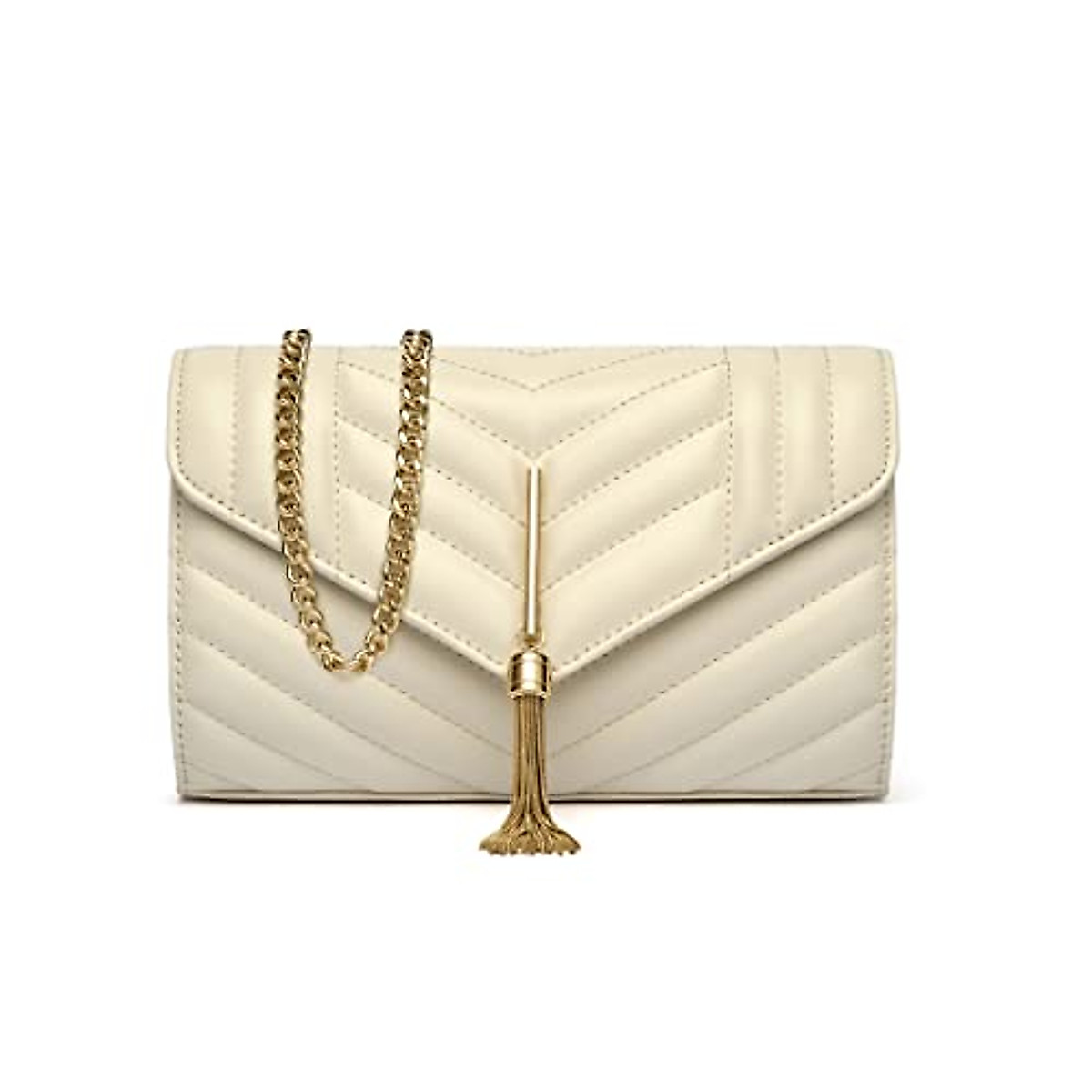 Genuine Leather Clutch Crossbody Bag Quilted Evening Bag for Women Fashion Shoulder Clutch Handbag with Chain - White