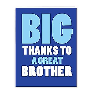 NobleWorks, Great Brother - Huge Thank You Card for Brother (8.5 x 11 Inch) - Sibling Appreciation Notecard, Sweet Thanks Stationery J3238BXG
