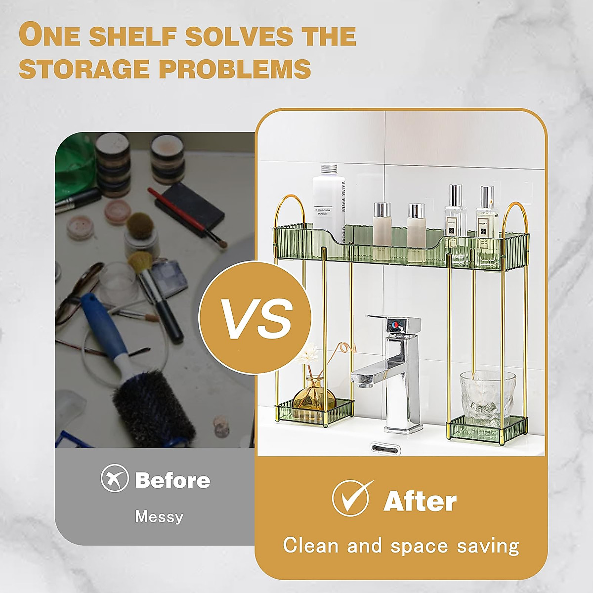 GHWMYD Bathroom Counter Organizer Cosmetics Skincare Shelf Organizer Bathroom Organizer Countertop Makeup Organizer Bathroom Shelf Organizer on The Faucet for Bathroom Kitchen Dresser （Green）