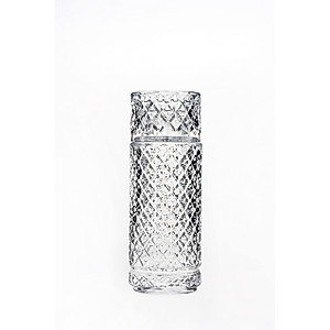 Alfi+Mag Bedside Glass Water Carafe and Tumbler Set - 24.7 Oz Water Bottle with 5.7 Oz Drinking Glass Cup, Carafe for Nightstand, Mouthwash Decanter Bathroom Set, Handmade Gift (Diamond Clear Glass)