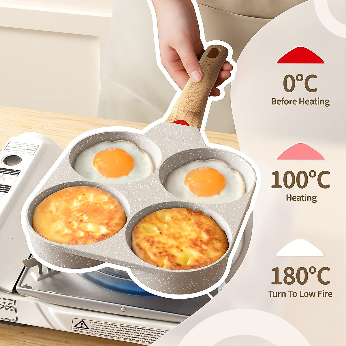 Innerwell Egg Frying Pan - 4 Cup Egg Pan Nonstick, Versatile Fried Egg Pan, Breakfast Skillet for Pancake, Hamburger, Sandwiches, Compatible with Gas Stove & Induction Cookware, Easy to Clean