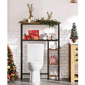 HOOBRO Over The Toilet Storage, 5-Tier Industrial Bathroom Organizer, Bathroom Space Saver with Toilet Paper Holder, Toilet Storage Rack, Small Spaces, Rustic Brown and Black BF84TS01