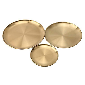 European Style Round Gold Dinner Plate, Cake Tray Western Steak Round Serving Dishes, Home Kitchen Tableware(14cm)