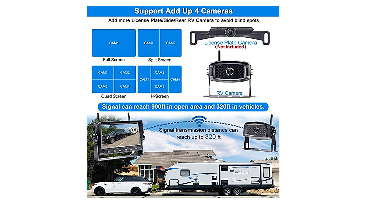 LeeKooLuu RV Backup Camera Wireless Waterproof 7'' LCD Split Screen DVR ...