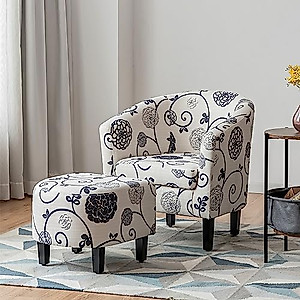 Giantex Accent Chair with Ottoman Set, Upholstered Barrel Chair with Footrest, Modern Accent Armchair with Ottoman, Round Club Chair for Living Room, Bedroom, Small Space