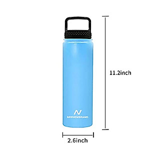 NEPHEWBRAND Sport Water Bottle – 21 Oz Wide Mouth Insulated Vacuum with 3 Lids - Leak Proof, BPA Free - Sky-Blue