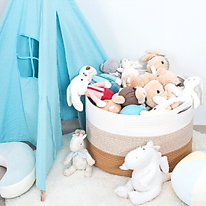 MINTWOOD Design Extra Large 22 x 14 Inches Blanket Storage Basket, Laundry Basket, Decorative Woven Cotton Rope Baskets for Blanket Storage Living Room, Toy Storage Basket Bin, Black & Brown