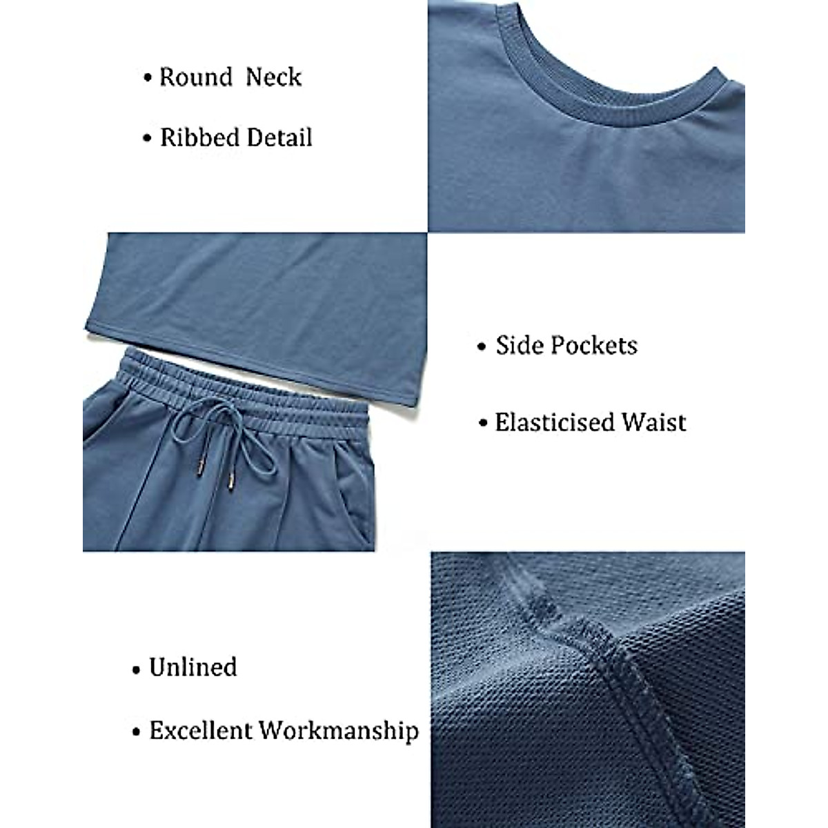 ZESICA Women's Long Sleeve Crop Top and Pants Pajama Sets 2 Piece Jogger Long Sleepwear Loungewear Pjs Sets,Blue,Large