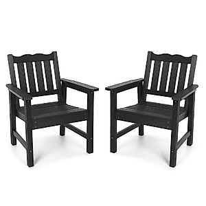 Stoog All-Weather Patio Chairs Set of 2, Outdoor Dining Chairs with Curved Backrest, 400 lbs Support Garden Chair, Black