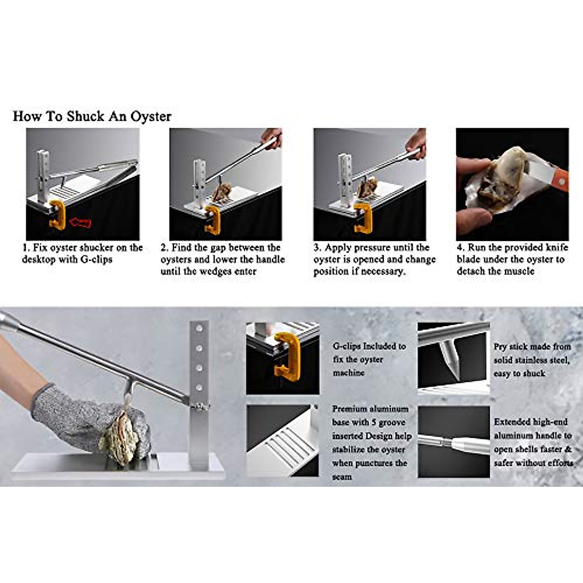 ROPTO Oyster Clam Opener Machine Tool Oyster Shucker Tool Set - Oyster Shucking Knife Board Seafood Opener Tool Set