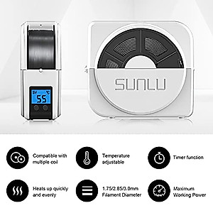Upgraded 3D Printer Filament Dryer Box, SUNLU Filament Dehydrator Dry Box, Keep Filament Dry During 3D Printing, Spool Holder,Compatible with 1.75mm, 2.85mm, 3.00mm Filament,Storage Box