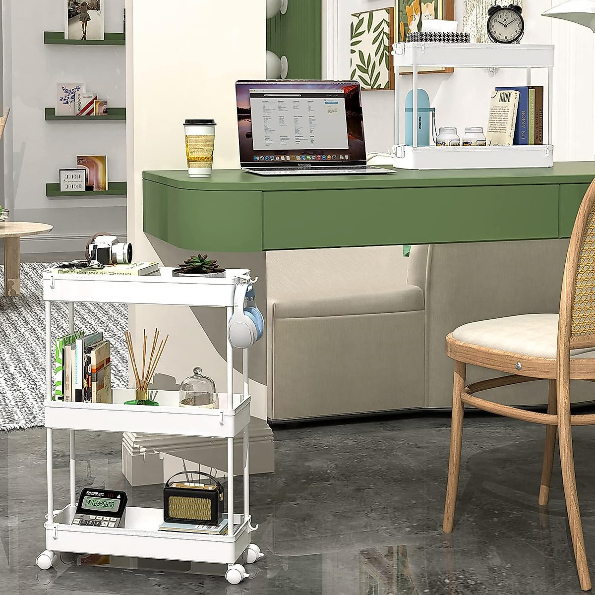 SPACEKEEPER Slim Rolling Storage Cart, Laundry Room Organization, 3 Tier Mobile Shelving Unit Bathroom Organizer Storage Rolling Utility Cart for Kitchen Bathroom Laundry Narrow Places(White)