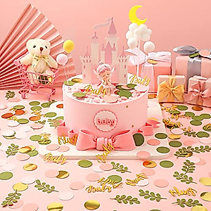 400 Pcs Greenery Baby Shower Confetti Scatter Decorations, Sage Olive Green Table Confetti Dots with Eucalyptus and Gold Baby Confetti Scatter for Baby Shower Gender Reveal Decor