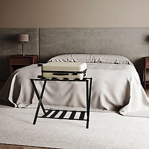 H-A Folding Luggage Rack Suitcase Stand with Storage Shelf for Guest Room Bedroom Hotel, Black (1 Pack)