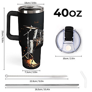 QWJKM Drummer Tumbler with Handle Large Insulated Car Cup 40 OZ Stainless Steel Travel Mug Leak Proof Water Bottle with Lid And Straw for Car Home Office Gifts