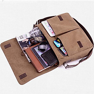 Vintage Canvas Satchel Messenger Bag for Men Women, Travel Shoulder bag Satchel Crossbody Bag for 11.6-13.3 inch Laptop Chromebook computer (Coffee)