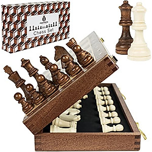 Magnetic Wooden Chess Set for Kids and Adults – 15 in Staunton Chess Set - Large Folding Chess Board Game Sets - Storage for Pieces | Wood Pawns - 2 Extra Queens