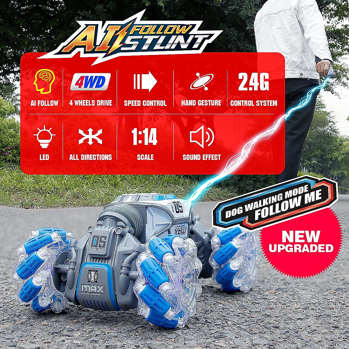 Remote Control car for Boys 4-7 RC Stunt car Twist rc Cars Age 8-12 Offroad Hobby Crawler Toy Hand Gesture Sensing Drift 360 Flips Double Sided Rotate Transform 4WD Vehicles 5 Year Old Girls Kids