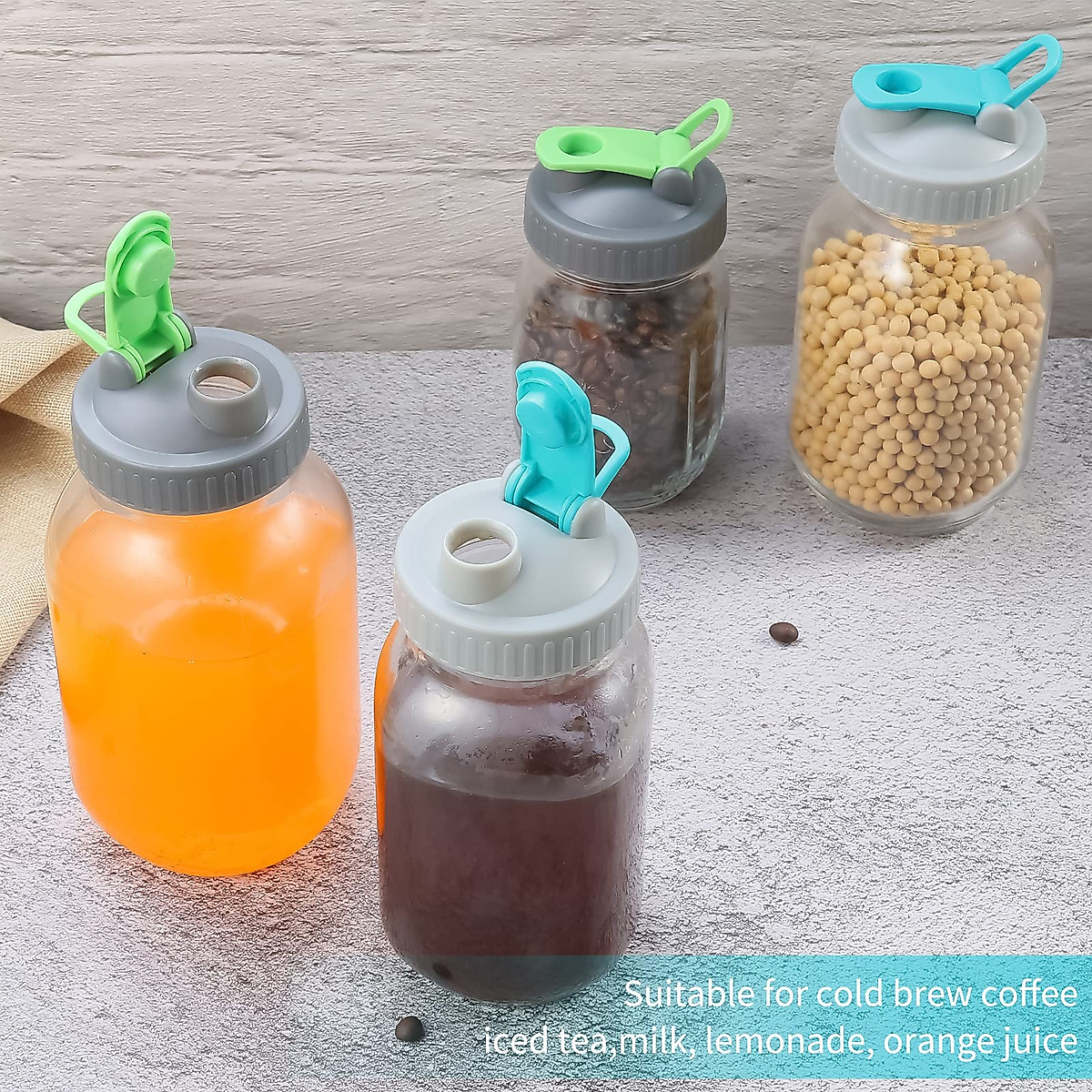 4pcs Regular Mouth Flip Cap Lids for Ball Mason Jar, Leak-free and Airtight, Easy Pouring Spout (Jars Not Included)