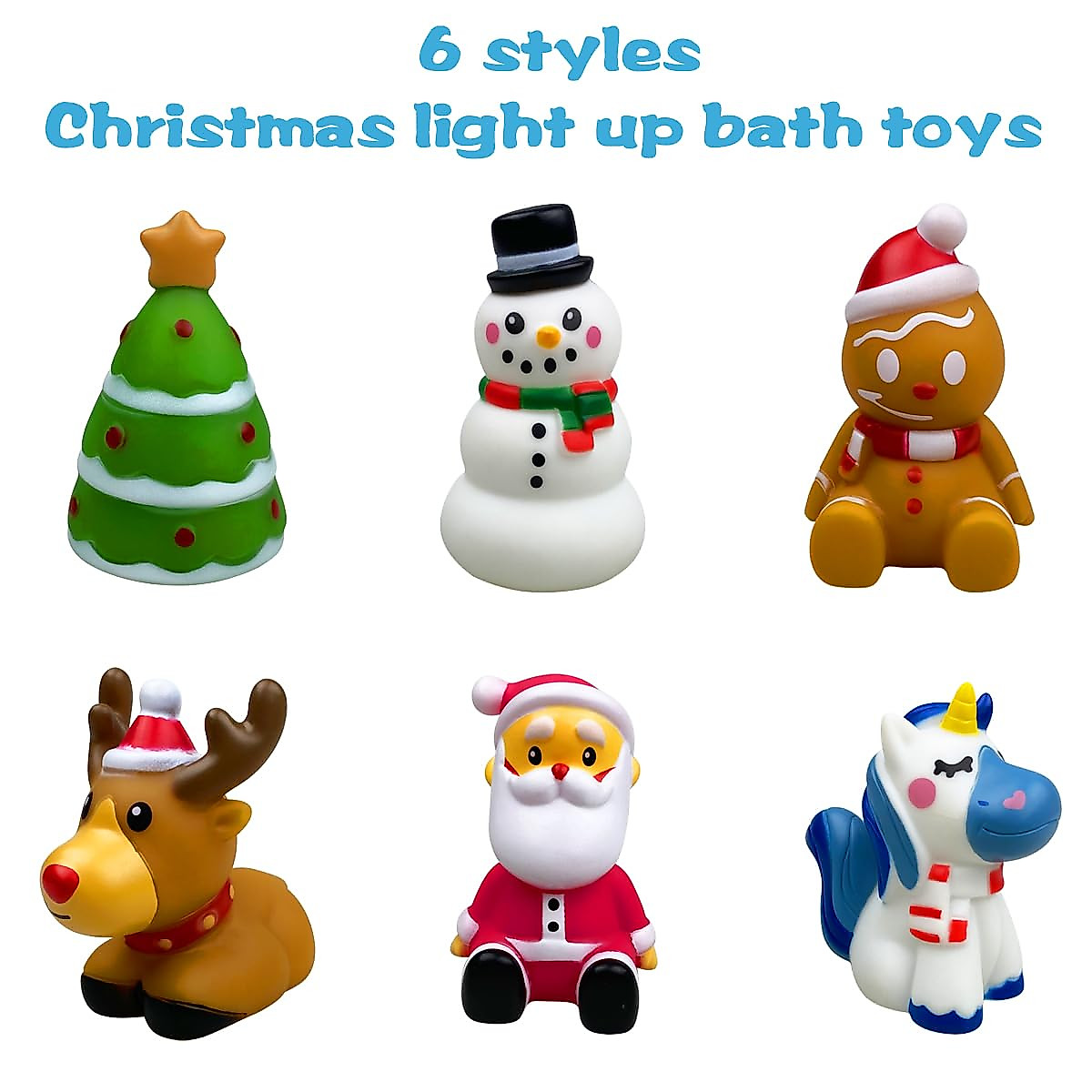 Jofan 6 Pack Christmas Light Up Bath Toys Christmas Toys for Kids Toddlers Boys Girls Christmas Stocking Stuffers Party Favors Gifts