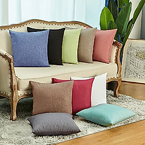 Mebakuk Linen Throw Pillow Covers Set of 2 Farmhouse Waterproof Decorative Pillowcase Soft and Cozy Square Cushion Case for Outdoor and Sofa Chairs (24 x 24 Inch Coral Red)