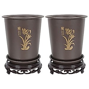 HANABASS Orchid Pot Chinese Style Flower Pot 2 Sets Succulent Pots Cactus Bonsai Container Fish Bowl Jardiniere Planter Plant Pot with Stand for Pothos Herb Spider Plant Orchid