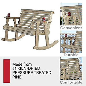 Amish Casual Heavy Duty 800 Lb Roll Back Pressure Treated Double Rocker with Cupholders (Unfinished)