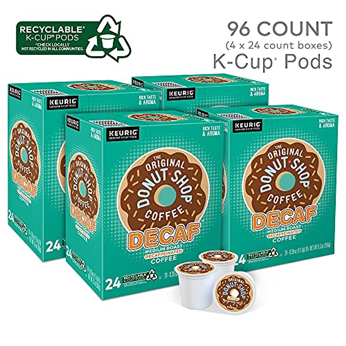 The Original Donut Shop Decaf Keurig Single-Serve K-Cup Pods, Medium Roast Coffee, 24 Count (Pack of 4)