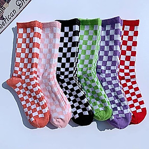 Fashion Harajuku Trends Women Checkerboard Socks Geometric Checkered Socks Men Hip Hop Cotton Unisex Print Skateboard Soks(pink)