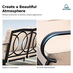 MFSTUDIO Outdoor Patio Furniture Set, 4 PCS Metal Patio Conversation Set for 5, Patio Sectional Sofa Set with High Backres 3-Seat Sofa, 2 Motion Sofa Chairs, 1 Coffee Table, 5.5" Thicken Cushions