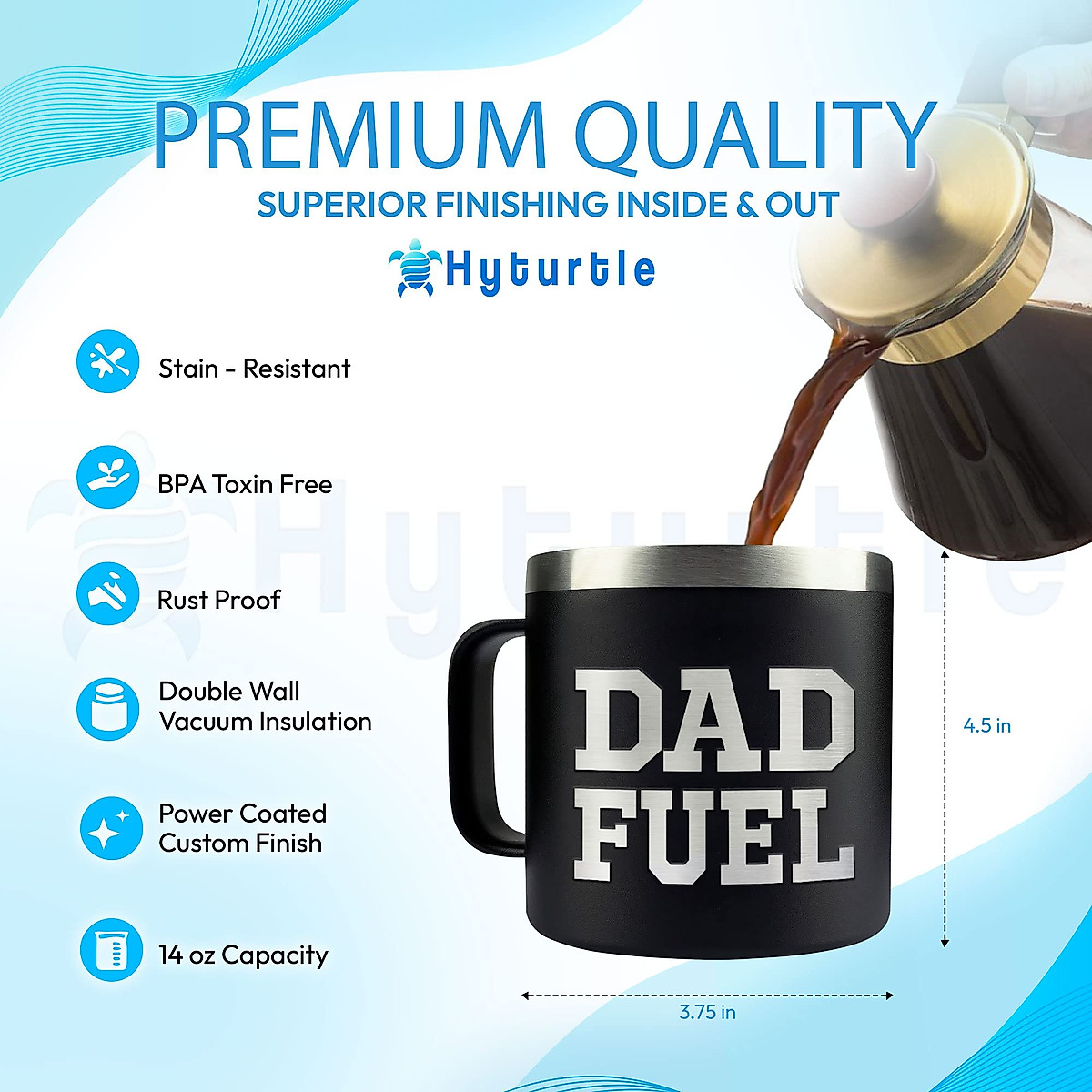 HYTURTLE Dad Fuel Coffee Black Mug/Tumbler 14oz Stainless Steel Gift for Dad on Father's Day, Birthday, Christmas