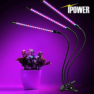 iPower LED Grow Lights with Full Spectrum Plant Growing Lamp for Indoor Plant, 3 Modes Timing Function, 3 Tubes, Red&Blue